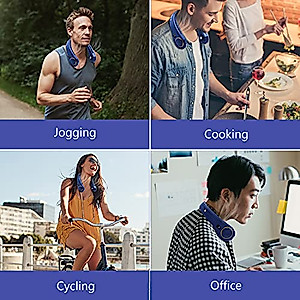 AURTEC Portable Neck Fan, Hands Free Bladeless Neck Fan, Personal Summer Cooling Neck Fan, 3 Speeds 4000mAh Rechargeable Neck Fan with LED Display - Blue