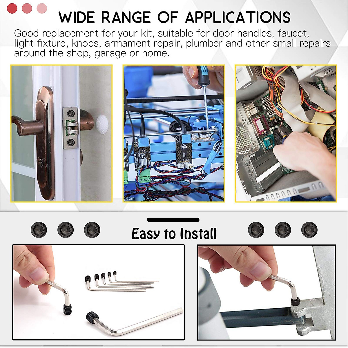 Hilitchi 370Pcs Socket Set Screw Assortment in SAE Sizes Internal Hex Drive Cup Point Allen Grub Screws 12.9 Class Black Alloy Steel (15Sizes)