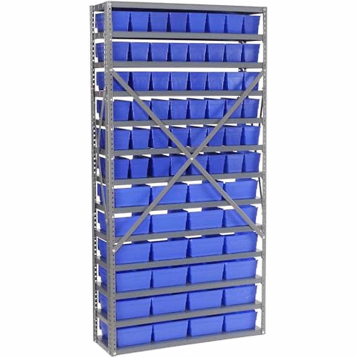Global Industrial 13 Shelf Steel Shelving with (72) 4" H Plastic Shelf Bins, Blue, 36x12x72