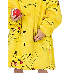 Pokemon Pikachu Vuddie Oversized Blanket Hoodie Kids Boys Girls Yellow Fleece
