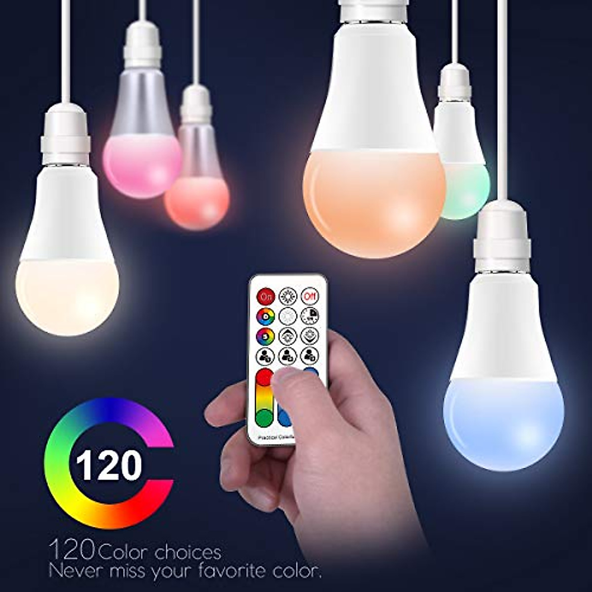 ILC Color Changing LED Light Bulb, 120 Colors, 2700K Warm White, 70 Watt Equivalent, DIY Strobe, RGB with Remote Control, LED 10W A19 E26 Screw (Pack of 2)