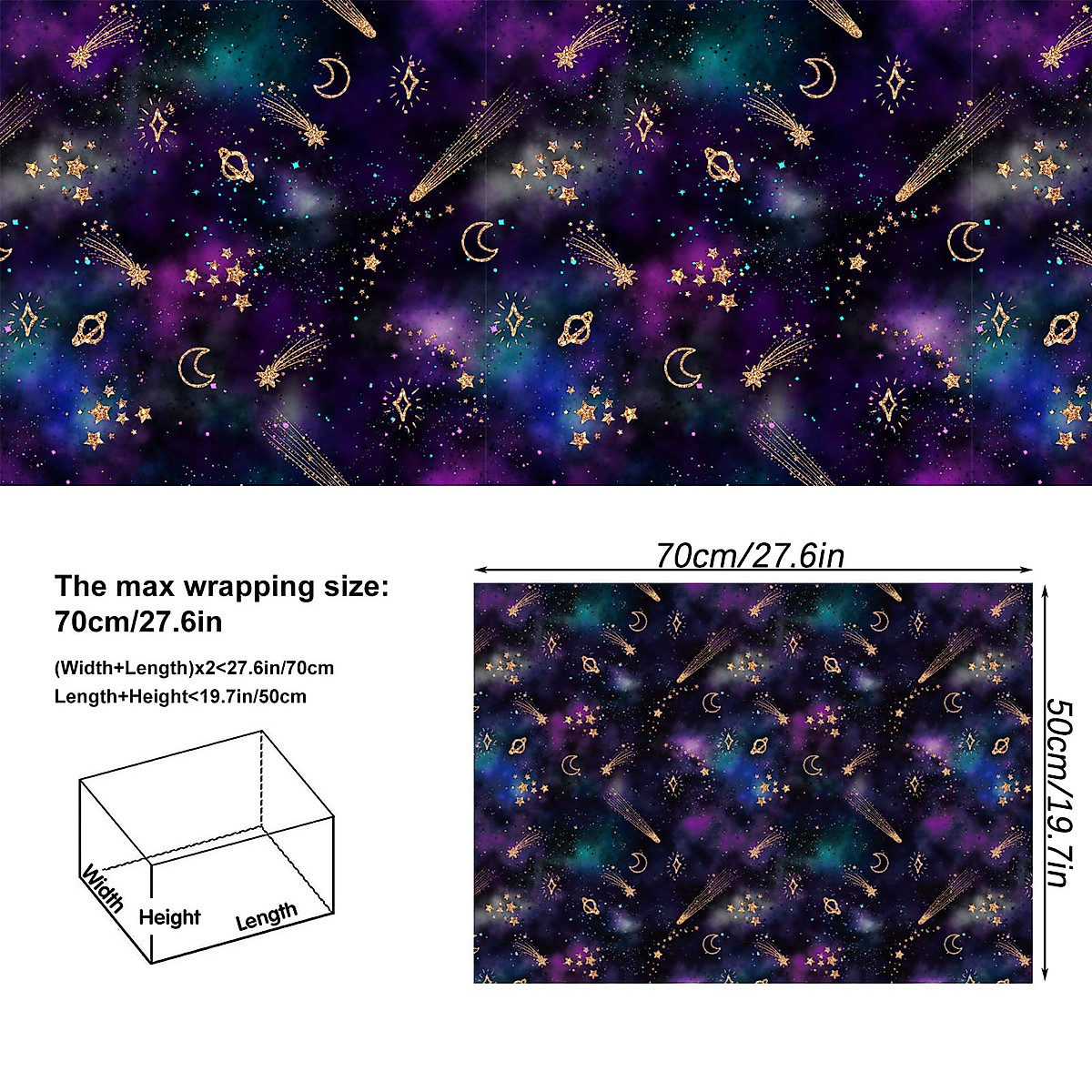 Dtiafu Galaxy Wrapping Paper for Girls Boys Women Men - 12 Sheets Space Gift Wrap Paper with Solar System Planet Sparks Meteors Constellations Great for Birthday Baby Shower - 20 x 28 Inches Per Sheet