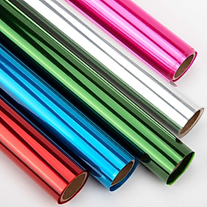 Nitelemn 5 Colors Transparent Colored Cellophane Wrap, Cellophane Paper Roll for Gift Baskets, Treats Wrapping, DIY Arts Crafts Project Decoration(17” x 10ft x 5Rolls) (Multicolor-01)