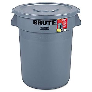 Rubbermaid Commercial 863292GRA Brute Container All-Inclusive, Round, Plastic, 32 gal, Gray (Single Pack)
