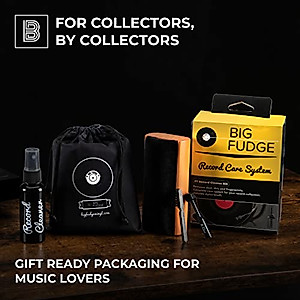 Big Fudge Vinyl Record Cleaning Kit - Complete 4-in-1 - Includes Ultra-Soft Velvet Record Brush, XL Cleaning Liquid, Stylus Brush and Storage Pouch! Will NOT Scratch Your Records! …