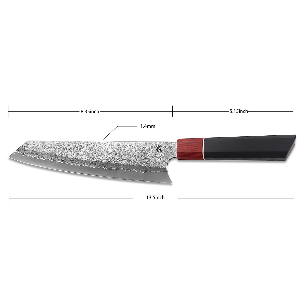 Miyake Kiritsuke Chef Knife 13.5 Inch Professional Japanese Damascus Steel Full Tang Kitchen Knife, Super Sharp, Ergonomic G10 Traditional Japanese Handle, Chef's Knives for Home Cooks
