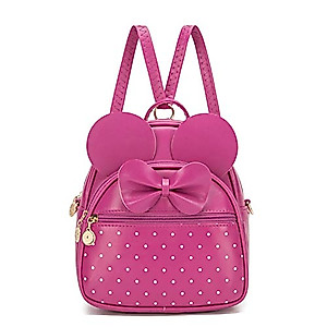 KL928 Girls Bowknot Polka Dot Cute Mini Backpack Small Daypacks Convertible Shoulder Bag Purse for Women (Fuchsia)