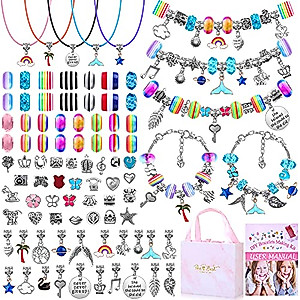 DIY Bracelet Making Kit for Girls, Thrilez 97Pcs Charm Bracelets Kit with Beads, Pendant Charms, Bracelets and Necklace String for Bracelets Craft & Necklace Making, Gift Idea for Teen Girls