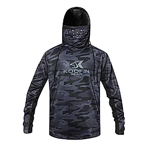 KOOFIN GEAR Performance Hooded Fishing Shirt Long Sleeve Hoodie Sun Protection ;Charcoal;X-Large
