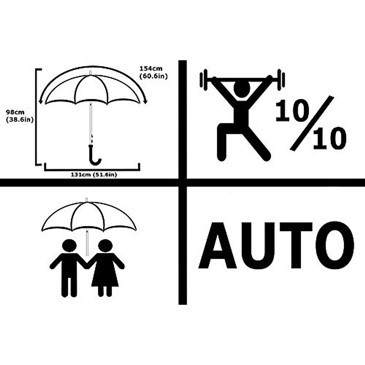 COLLAR AND CUFFS LONDON - 60MPH Windproof EXTRA STRONG - StormFighter Jumbo Umbrella - Striking Red Reinforced Fiberglass Frame - For 1 or 2 Persons - Auto Open - Non Slip Tyre Style Handle - Black