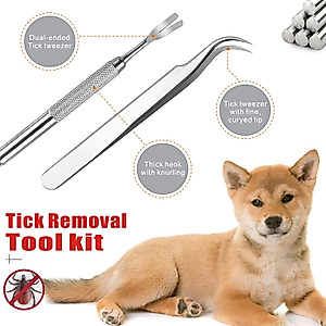 Mrcopetal Tick Remover Tool Kit, Stainless Steel Tick Tweezers + Remover Tick Key, 4 Pack Quick & Safe Tick Twister Removal Tools for Dogs Cats Humans