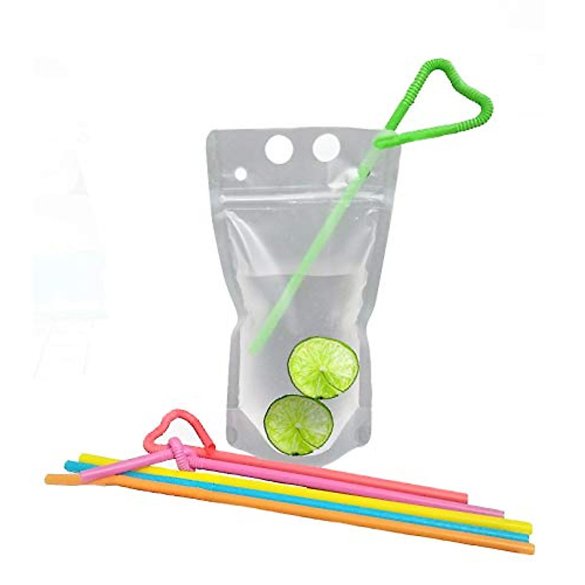 Drink Pouches Bag with Straws 20 Pack 17oz Plastic container Reclosable Zipper Hand-held Heavy Duty Ice Drinking Juice Pouches Bags