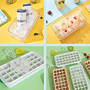 Silicone Ice Cube Tray with Lid and Bin for Freezer, Easy Release & Stackable, BPA Free, Small Ice Cube Tray Mold Making 64 Pieces for Cocktails, Whiskey, Chocolate Tea Coffee