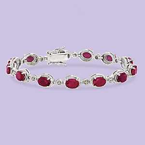Ross-Simons 9.10 ct. t.w. Ruby Bracelet With Diamond Accents in Sterling Silver. 7.25 inches