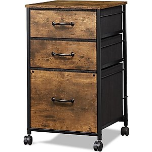 DEVAISE Mobile File Cabinet, Rolling Printer Stand with 3 Drawers, Fabric Vertical Filing Cabinet fits A4 or Letter Size for Home Office, Rustic Brown Wood Grain Print