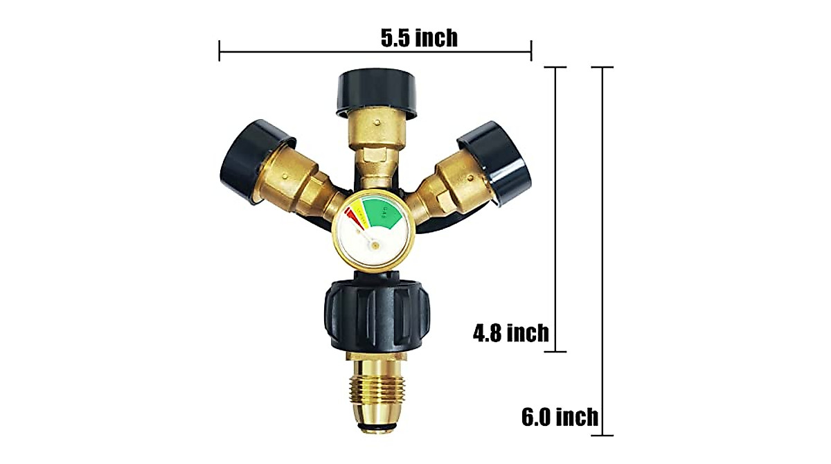 NQN Upgraded 3 Way Propane Splitter QCC/POL with Gauge and Shut-Off ...
