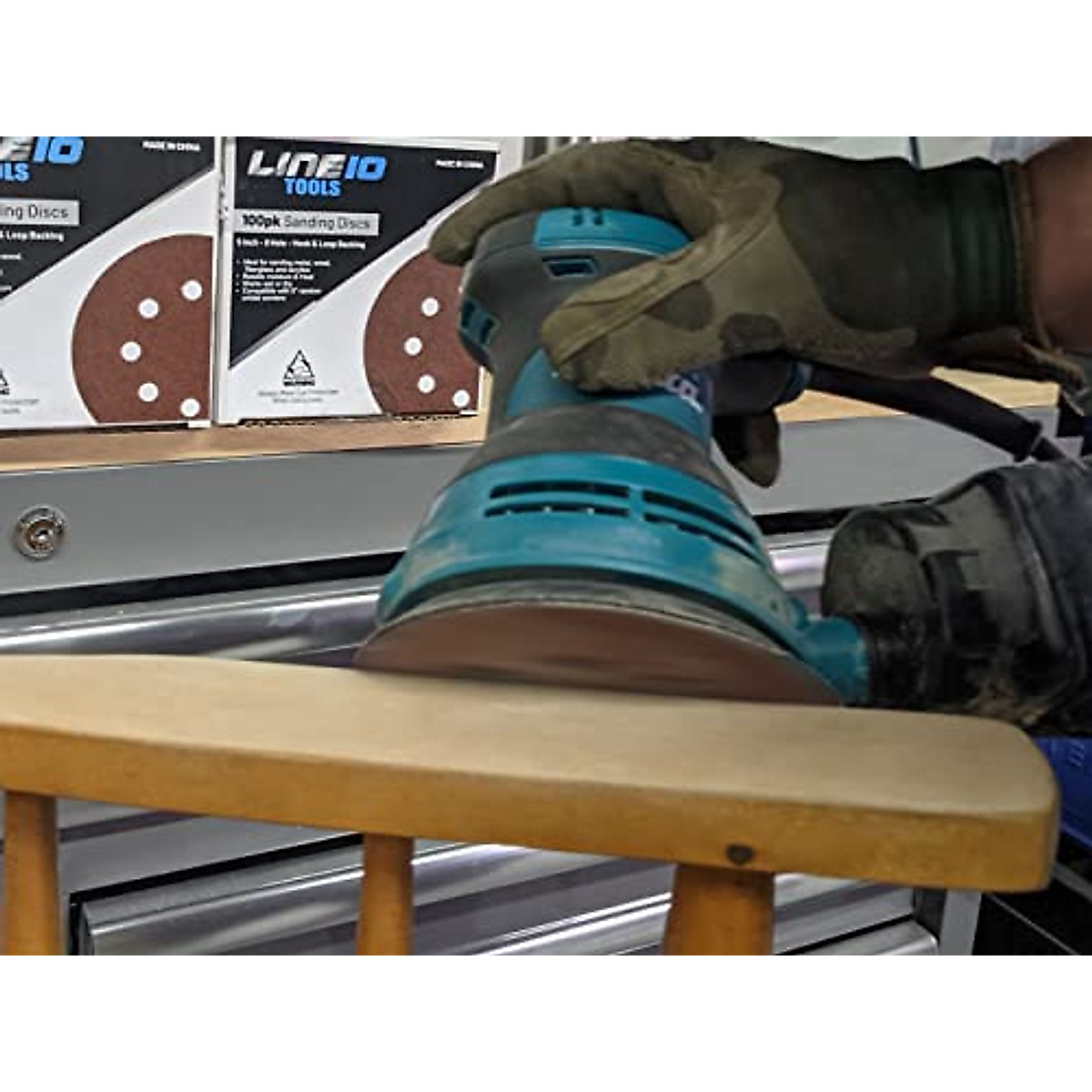 LINE10 Tools 100 Pack Sanding Discs, 40 Grit, 5 inch, 8 Holes, Hook and Loop Backing for Orbital Sanders