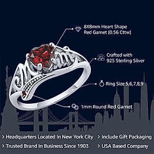 Gem Stone King 925 Sterling Silver 6MM Heart Shape Gemstone Birthstone Mothers Day MOM Ring For Women | Available In Size 5, 6, 7, 8, 9