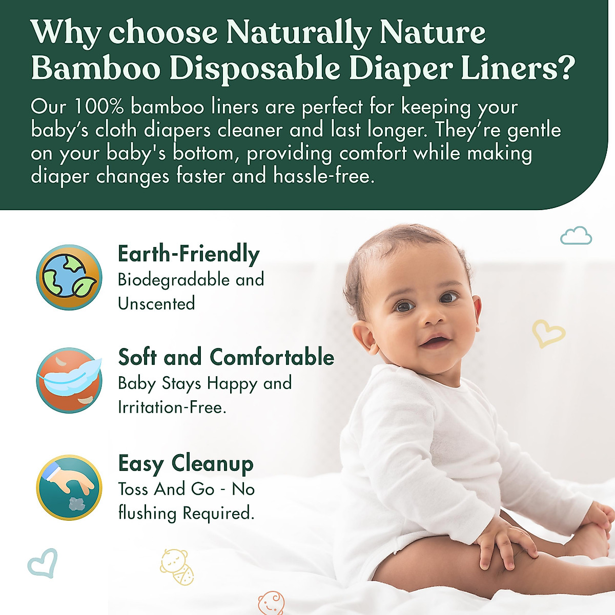 Naturally Nature Disposable Cloth Diaper Liners, Unscented, Fragrance-Free, Chlorine Free Diaper Inserts - 400 Count - (4 Rolls, 100 Sheets per Roll)