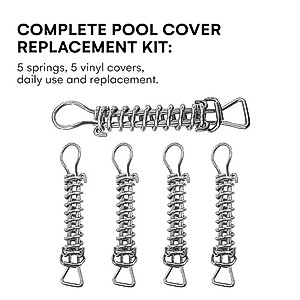 Wood Grip Swimming Pool Stainless Steel Spring Covers with Stopper D Ring and Protective Vinyl Spring Cover - for Winter Safety Pool Covers - Pool Cover Springs for Inground Pools (Pack of 5)