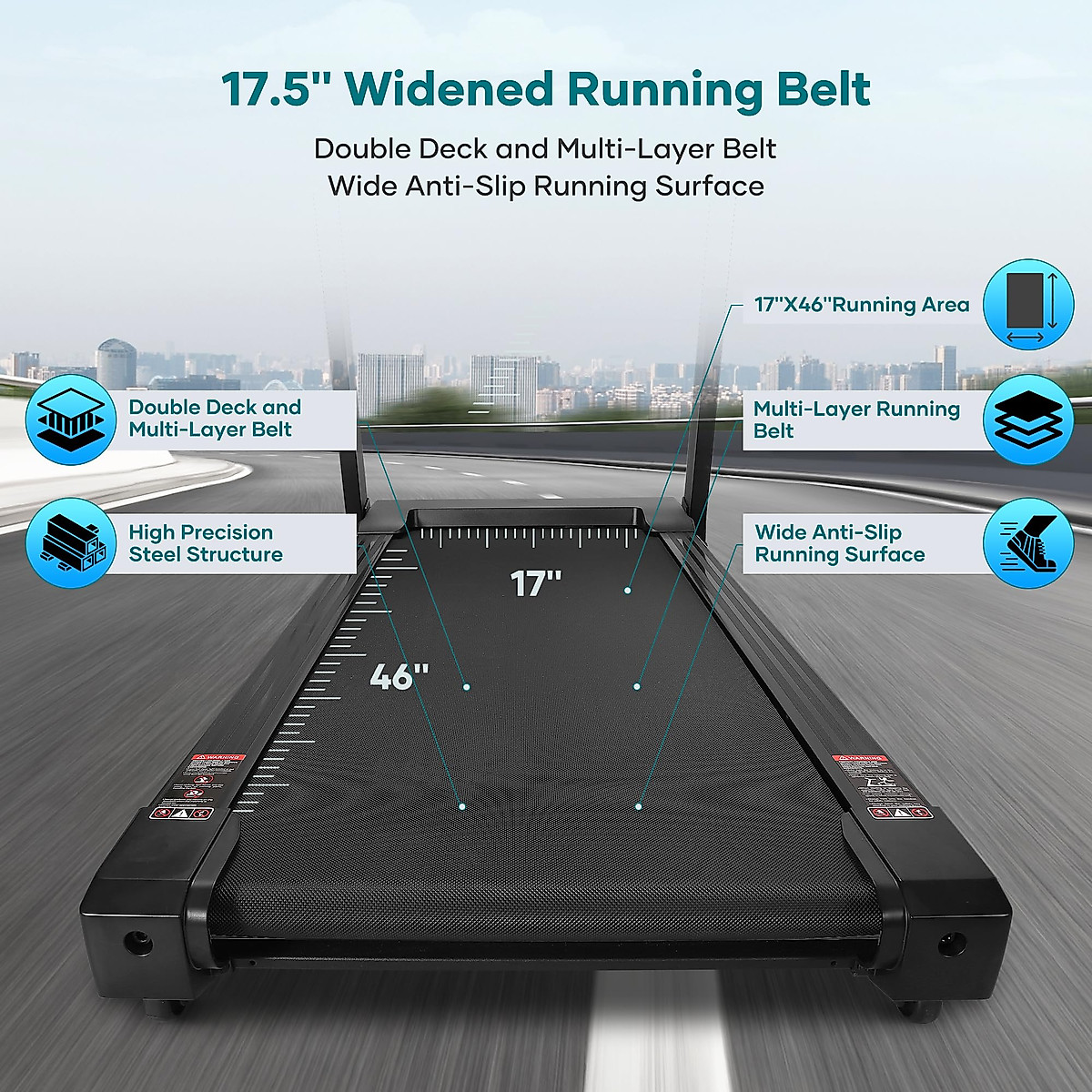 Treadmill with 15% Auto Incline 17.5'' Foldable Treadmill with Bluetooth Speaker Control Treadmill with Incline 5 Pre-Set Training Programs LCD Monitor 8.5 MPH Treadmills for Home Office Gym Use