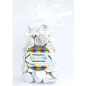 Colorful Crayon Valentine Party Favor Sticker Labels, 40 2" Party Circle Stickers by AmandaCreation, Great for Classroom Valentines, Envelope Seals, Gifts & Treats