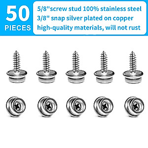 YeeBeny 50PCS Stainless Steel Screws Marine Grade Boat Canvas Snaps 3/8"Socket with Stainless Steel 5/8"Screw, Snaps for Boat Cover, Snap Screw Stud, Made of high-Quality Materials(50pcs)