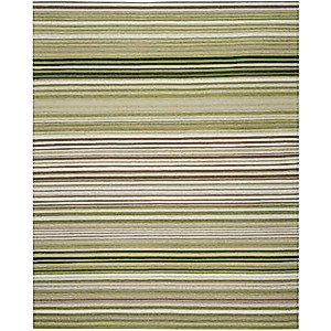 SAFAVIEH Marbella Collection Area Rug - 8' x 10', Green, Handmade Flat Weave Stripe Wool, Ideal for High Traffic Areas in Living Room, Bedroom (MRB273A)