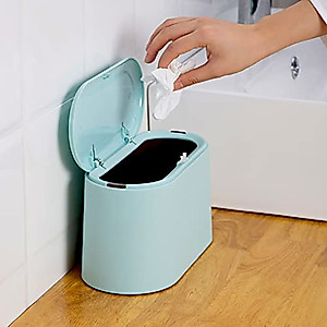 Mini Trash Can with Lid - Removable Small Garbage Can, Tiny Plastic Trash Bin, Pop Up Countertop Wastebasket, Counter Garbage Lint Bin for Bathroom,Office,Kitchen,Desk,Coffee Table(Sky Blue)