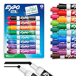 EXPO Low Odor Dry Erase Markers, Chisel Tip, Assorted Colors, 16 Count