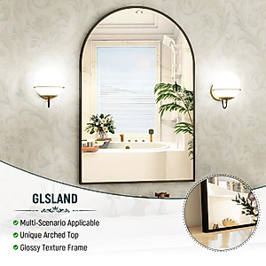 GLSLAND 26x38 inch Arch Bathroom Mirror - Arched Bathroom Mirror/Wall Mounted Vanity Mirror - Arch Metal Frame Wall Mirror for Bathroom Bedroom Living Room, Black