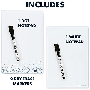 Quartet Glass Desktop Notepad, 9" x 6", Whiteboard, Dry Erase Surface, Dot/White, 2 Pack (GDP96D)