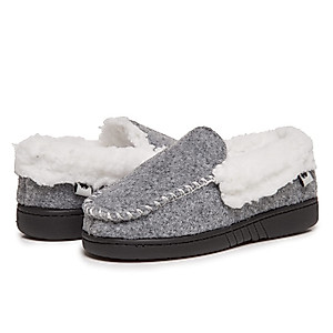 Lucky Brand Boy's Faux Wool A-line House Shoes for Kids, Memory Foam Slippers, Grey/White, 9/10