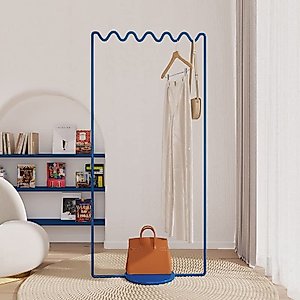 CraftThink Metal Clothing Rack, Modern Simple Clothes Garment Coat Rack Clothing Stand Hanger with Base for Bedroom Home Hotel Hall (31.5" L x 14" W x 66" H) Blue