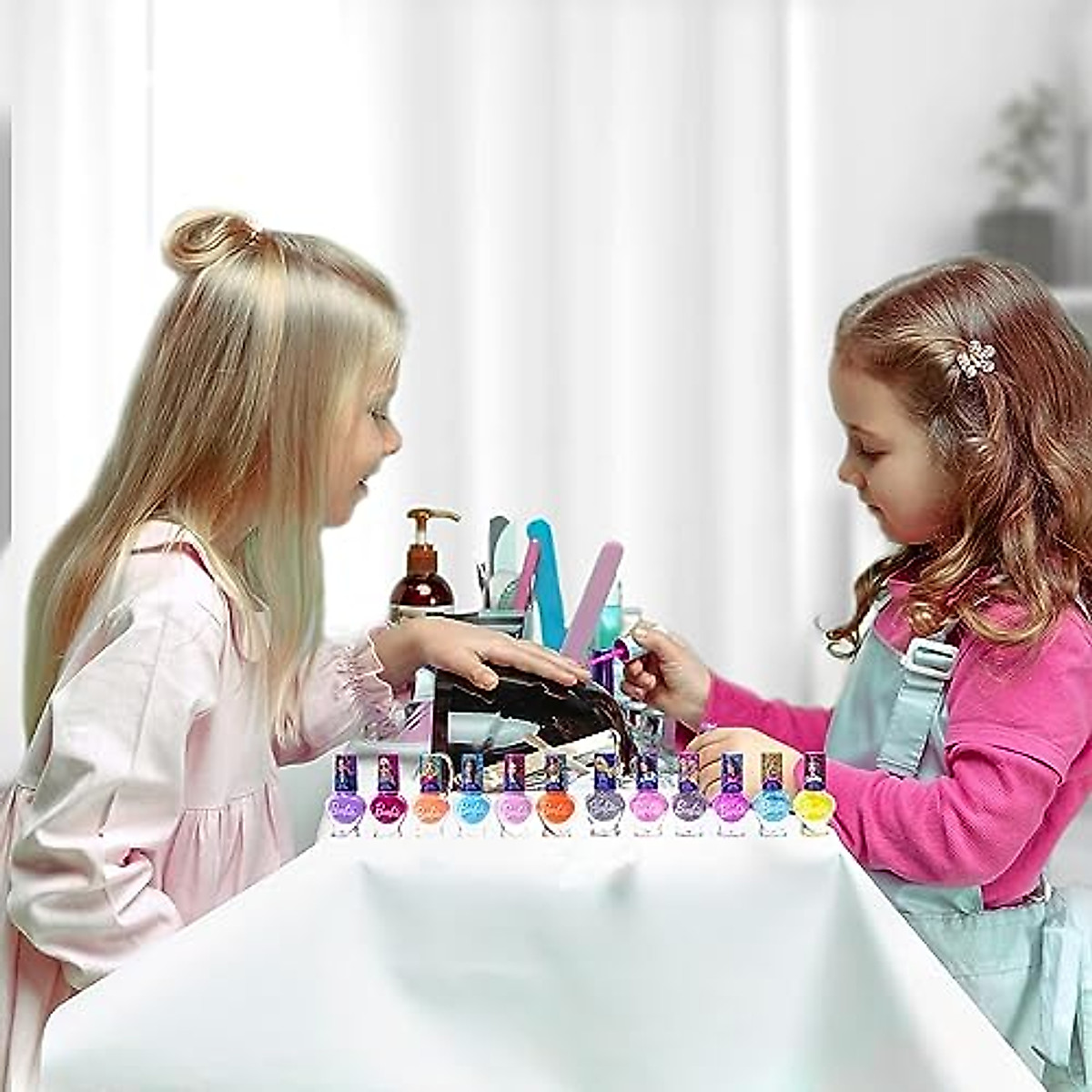 Barbie Movie 18 Piece Kids Water-Based Nail Polish Activity Makeup Set, Includes Nail Polish with Nail Gems Wheel and Nail File for Parties, Sleepovers and Makeovers, Townley Girl