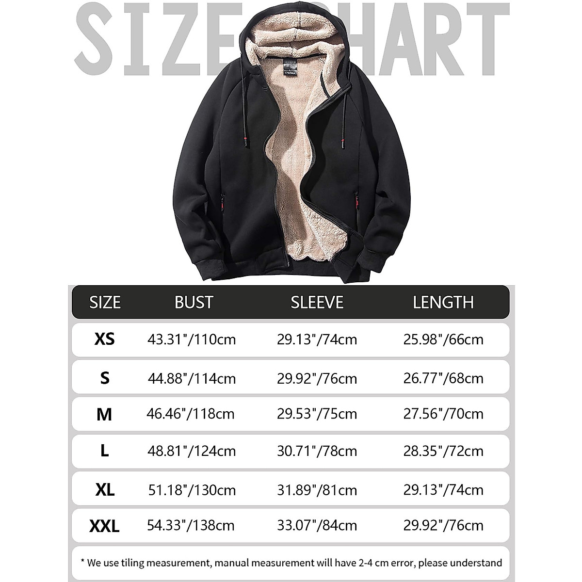 Gihuo Men's Winter Sherpa Lined Hoodie Zip Up Sweatshirt Heavyweight Warm Fleece Jacket with Pockets (Black, X-Large)