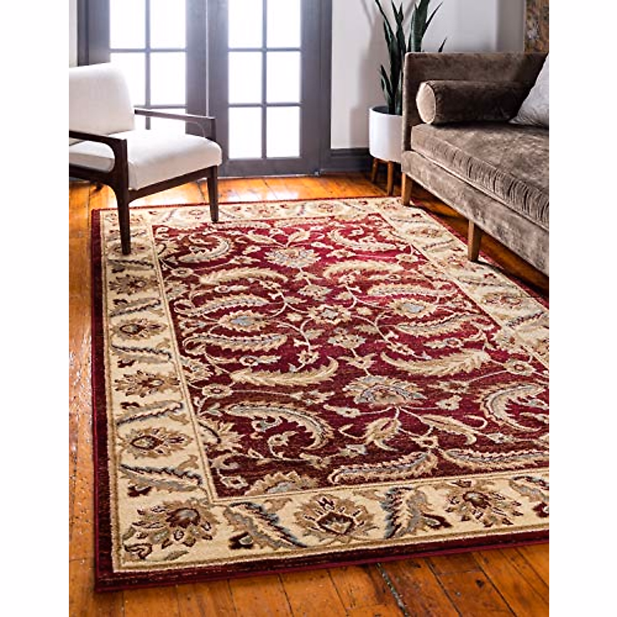 Unique Loom Voyage Collection Traditional Oriental Classic Intricate Floral Design Area Rug, 4 ft x 6 ft, Red/Ivory