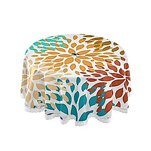 Blueangle 60 Inch Outdoor Waterproof Summer Flower Pattern Round Tablecloth with Umbrella Hole for Camping, Patio, Picnic, Spring, Summer