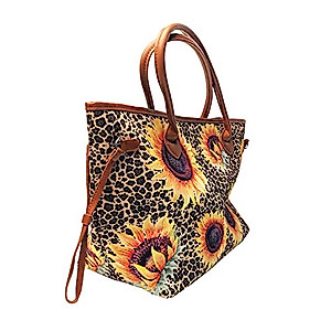 JIU HONG CHAO Large Tote Bag for Women Sunflower Purse Leopard Print Handbag Canvas Beach Bag Lightweigh Tote with Faux Leather Handle Cheetah Gifts for Women…