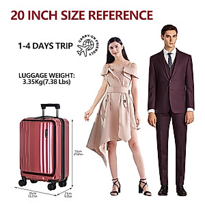 TydeCkare Carry On 55x35x23cm Cabin Luggage 20 Inch with Front Compartment for 15.6" Laptop, Lightweight ABS+PC Hardshell Suitcase with TSA Lock, 4 Spinner Silent Wheels