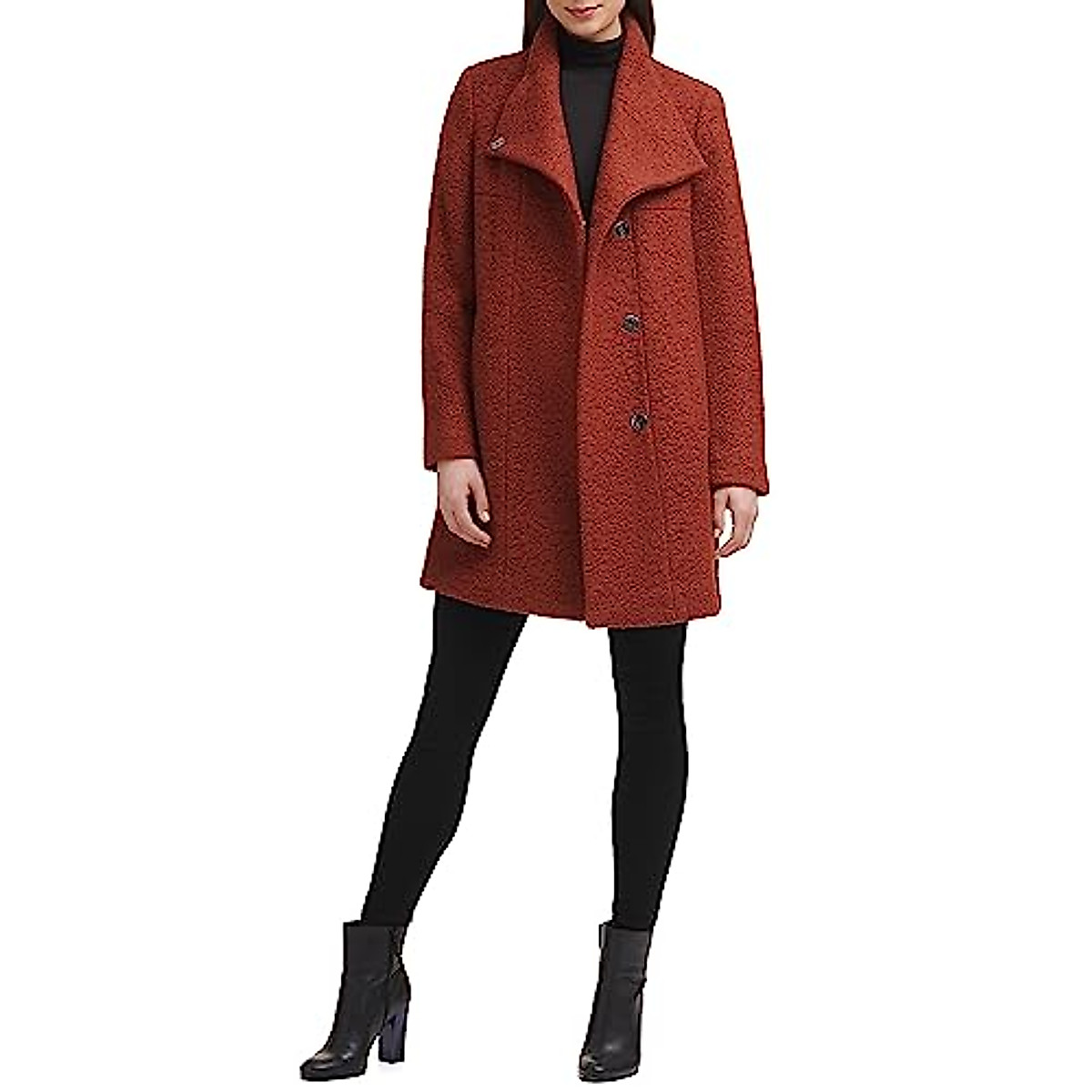 Kenneth Cole Women's Wool Blend Boucle Coat, Peacoat Paprika, Medium