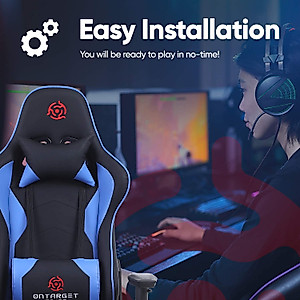 OnTarget Gaming Gaming Chair with Footrest High Back Gaming Chair with Footrest OnTarget GC100 Video Game Chair PC Racing Style Gamer Chair Ergonomic Office Chair