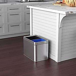 iTouchless 5.3 Gallon Open Top Trash Can & Recycle Bin Dual Compartment Combo, includes Decals, 20 Liter, Stainless Steel, Removable Buckets, For Kitchen, Office, Bedroom