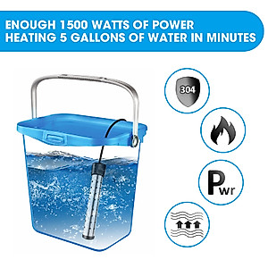 Immersion Water Heater for Boiling Bath Water,Portable Electric 304 Stainless Heater Outdoor with Guard Cover -LCD Thermometer,for MotorhomeTub Buckets ,Boils 5 Gallon Bucket of Water in Minutes (A3)