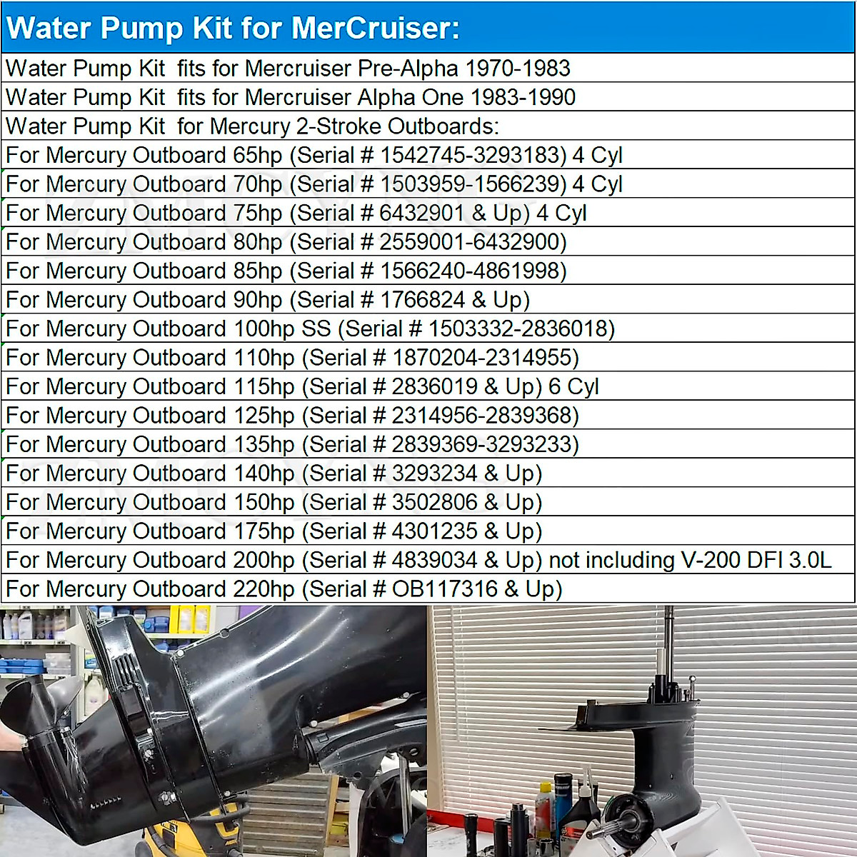 96148Q8 Water Pump Kit Impeller Kit for Mercury and Mariner Outboard and MerCruiser Alpha One Stern Drives Impeller Kit 96148A8 46-96148A8 46-96148Q8 46-96148T8 18-3217