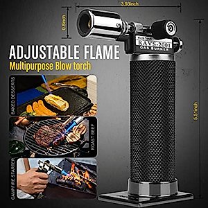 ravs Butane Torch, Refillable Kitchen Torch Lighter with Safety Lock and Adjustable Flame, Creme Brulee Kitchen Food Torch for Baking, Culinary Cooking Torch, Blow Torch - Butane Gas Not Included