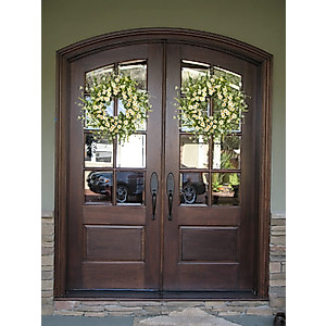 LSKYTOP 24 Inches Artificial Daisy Flower Wreath with Eucalyptus Leave Silk Flower White Berries Spring Summer Wreath for Front Door Wall Decor