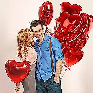 Heart Shaped Foil Balloons for Valentines Day Party Decorations - Pack of 15 -Foil Valentines Day Balloons for Romantic Decorations Special Night (red)