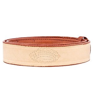 El Presidente Mens Cognac Ostrich Quill Print Leather Western Cowboy Belt Silver Buckle 34