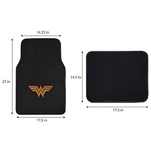 BDK Warner Bros DC Comics Classic Wonder Woman Carpet Floor Mats Car Accessories - 4pc Set Universal Fit for Car Truck Van SUV, Front 26" x 16.5", Rear 14" x 16.5" with No-Slip Grip